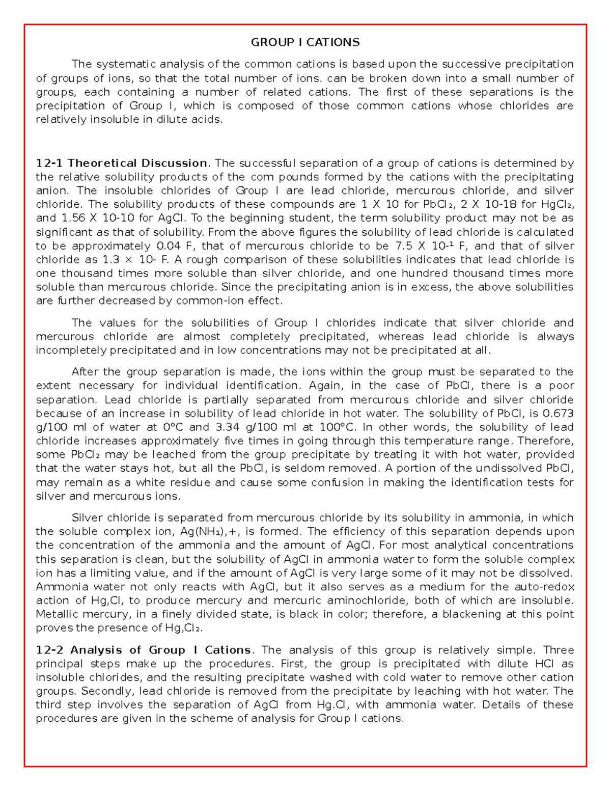 Group I Cations - idk - GROUP I CATIONS The systematic analysis of the ...