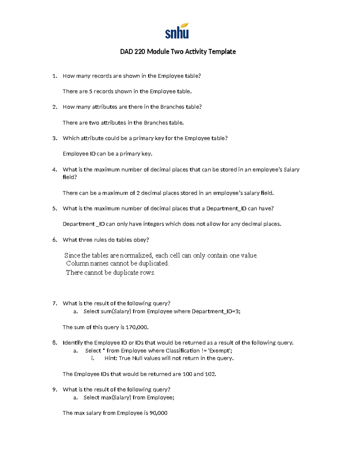 DAD 220 Module Two Activity Template - How many records are shown in ...