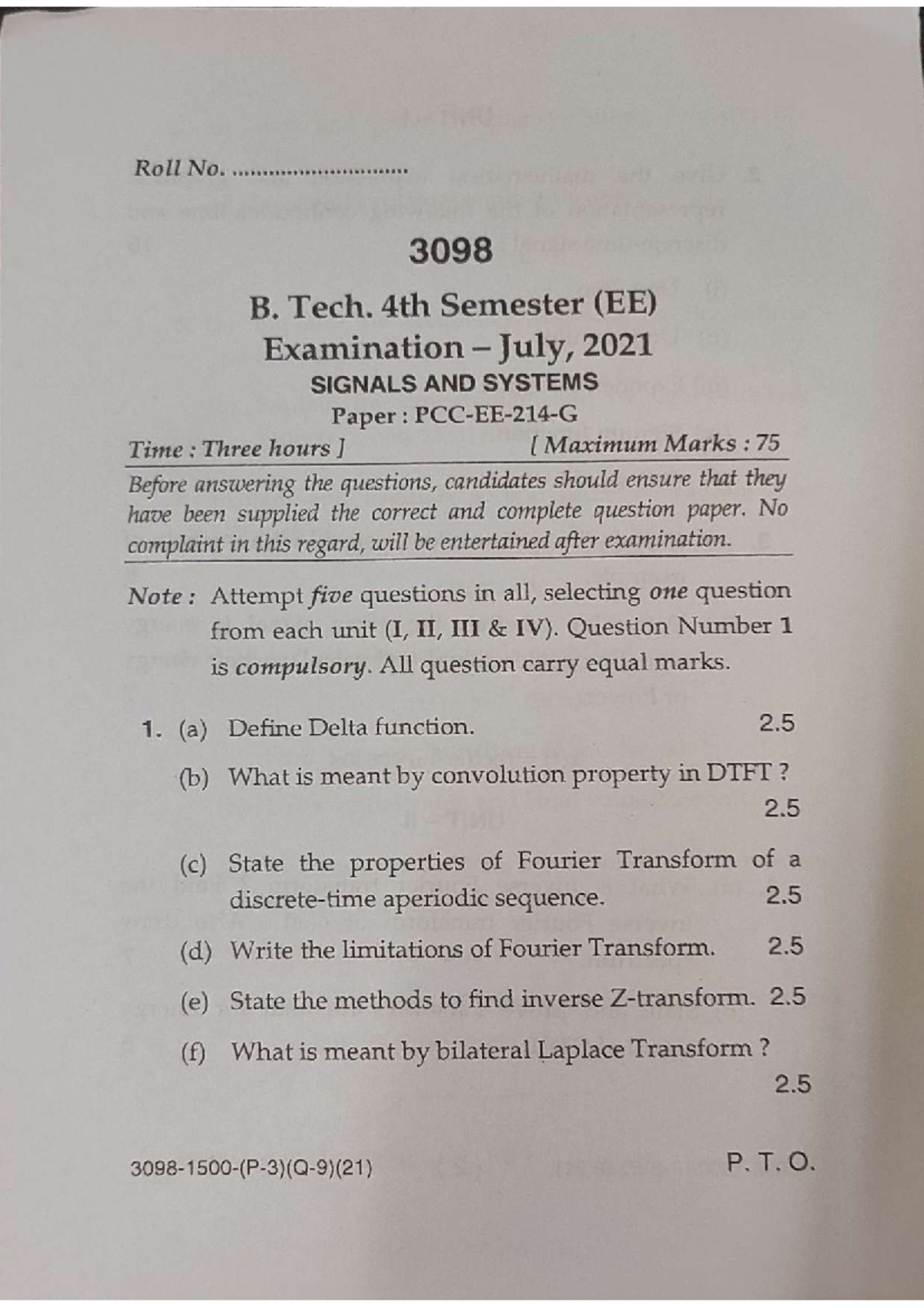 2021-B - SS MDU QUESTION PAPER - B.tech - Studocu