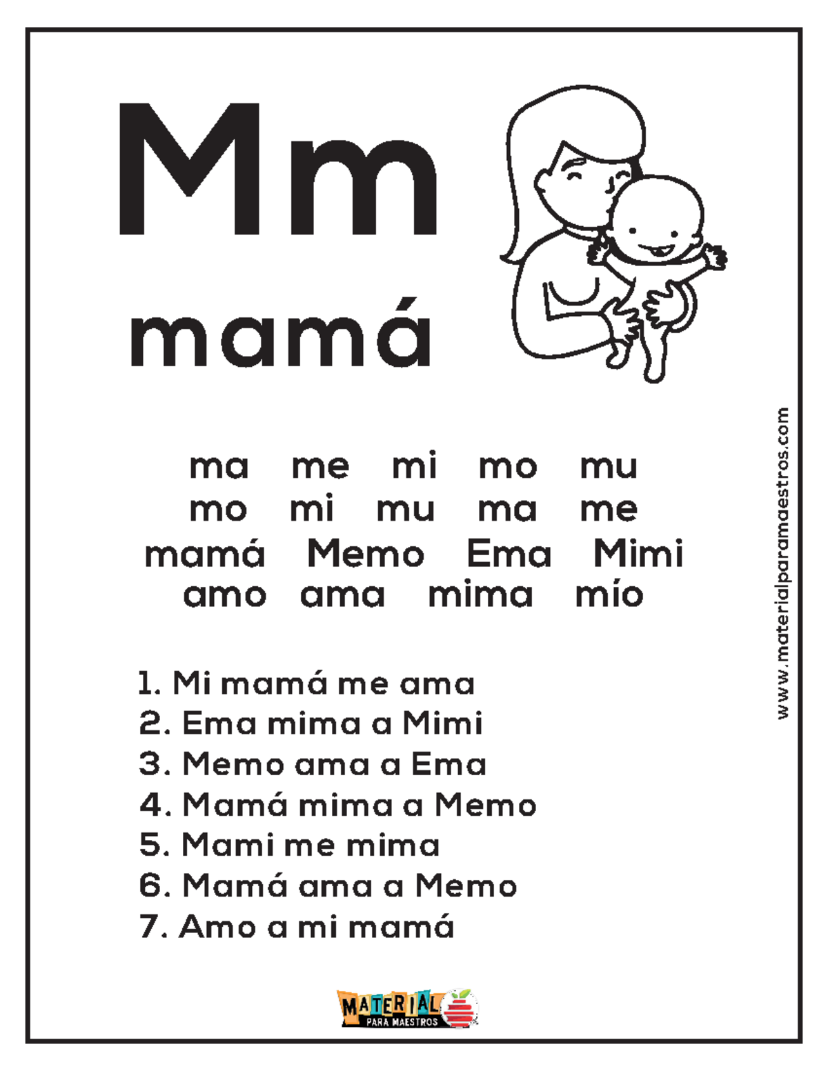 Lecturas para empezar a leer - materialparamaestros Mm Mi mamá me ama ...