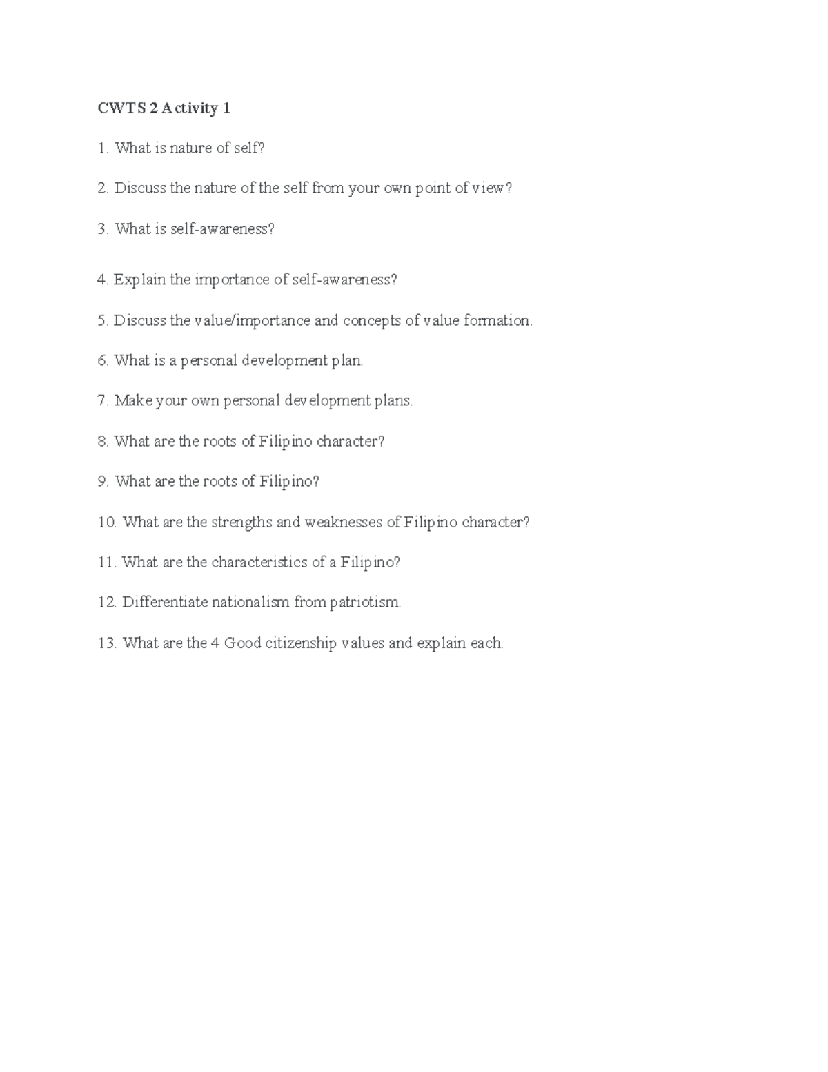 CWTS 2 Activity 1 for Module 1 Summary - CWTS 2 Activity 1 What is ...