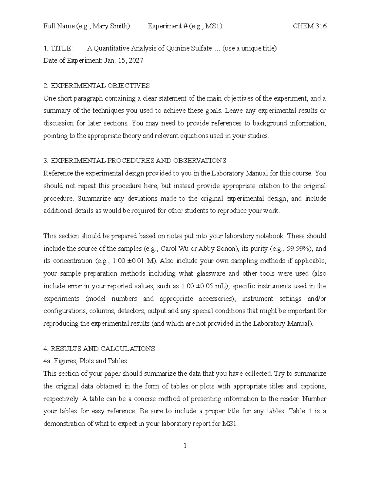 Template for Laboratory Reports - CHEM 316-2 - TITLE: A Quantitative ...