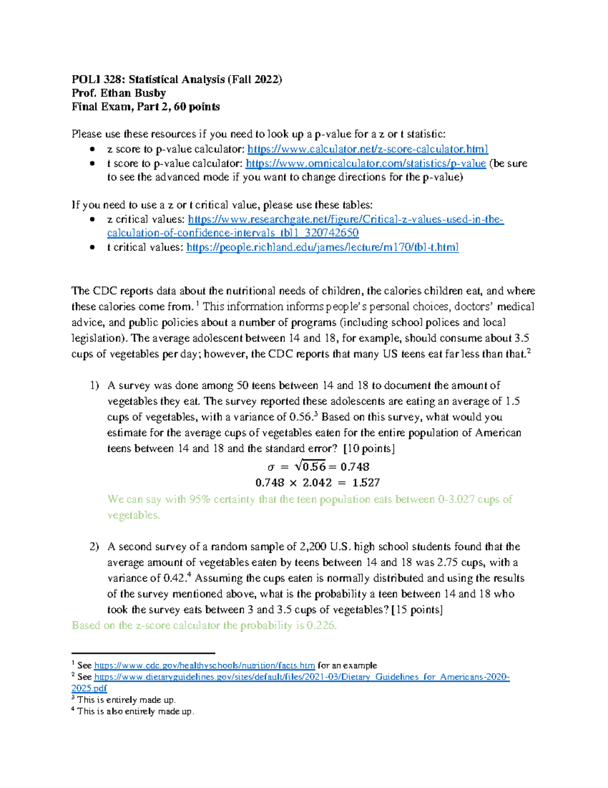 POLI 328 F2022 final exam Part2 - POLI 328: Statistical Analysis (Fall ...