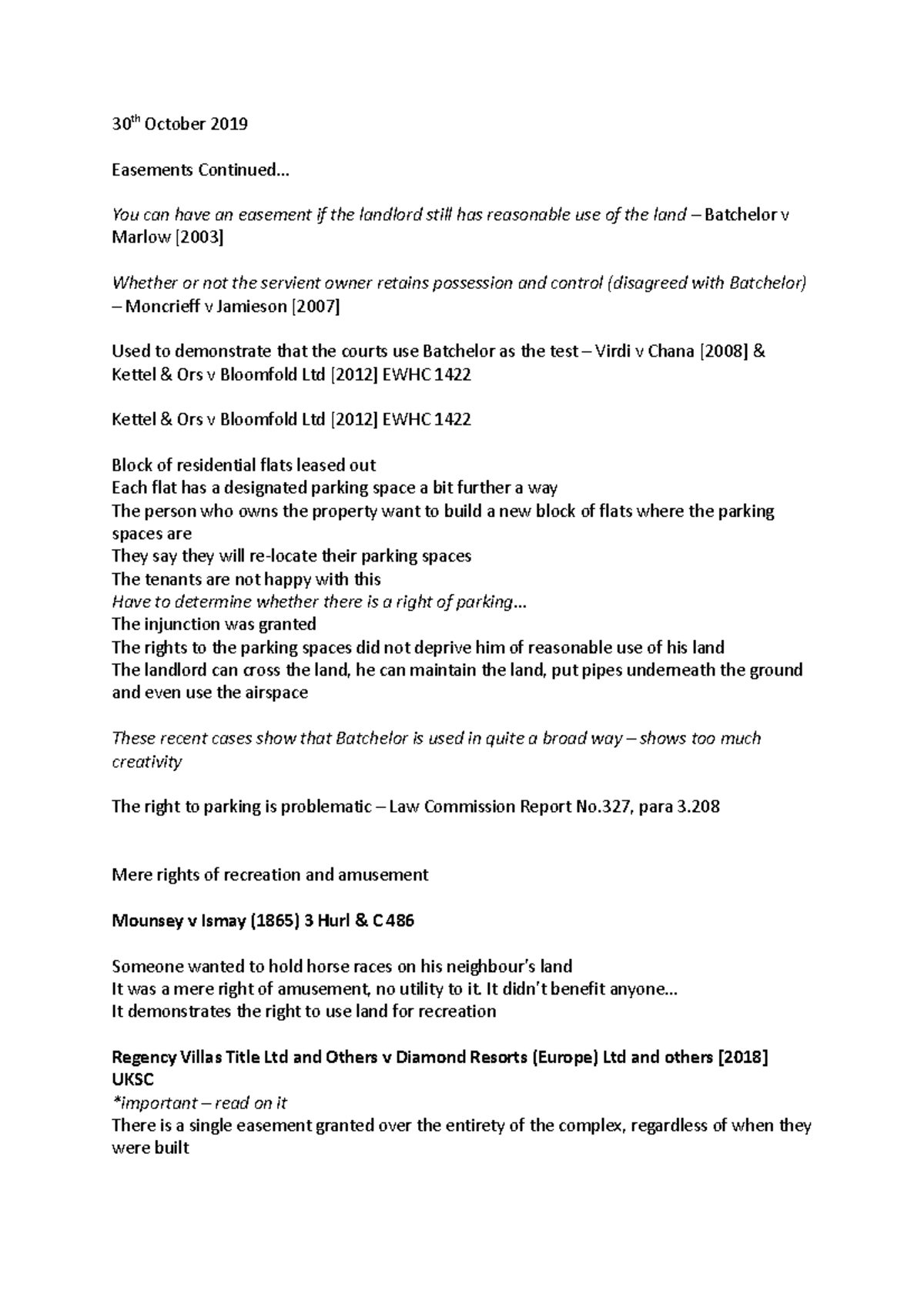 Easements Continued - 30th October 2019 - 30 th October 2019 Easements ...