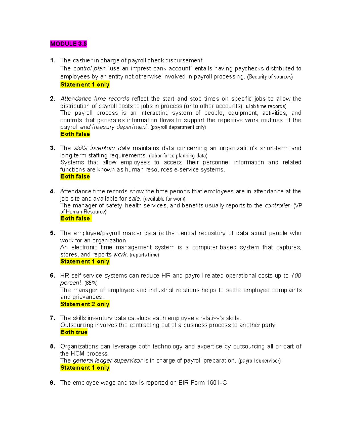 ModuleS LECTURE - MODULE 3. 1. The cashier in charge of payroll check ...