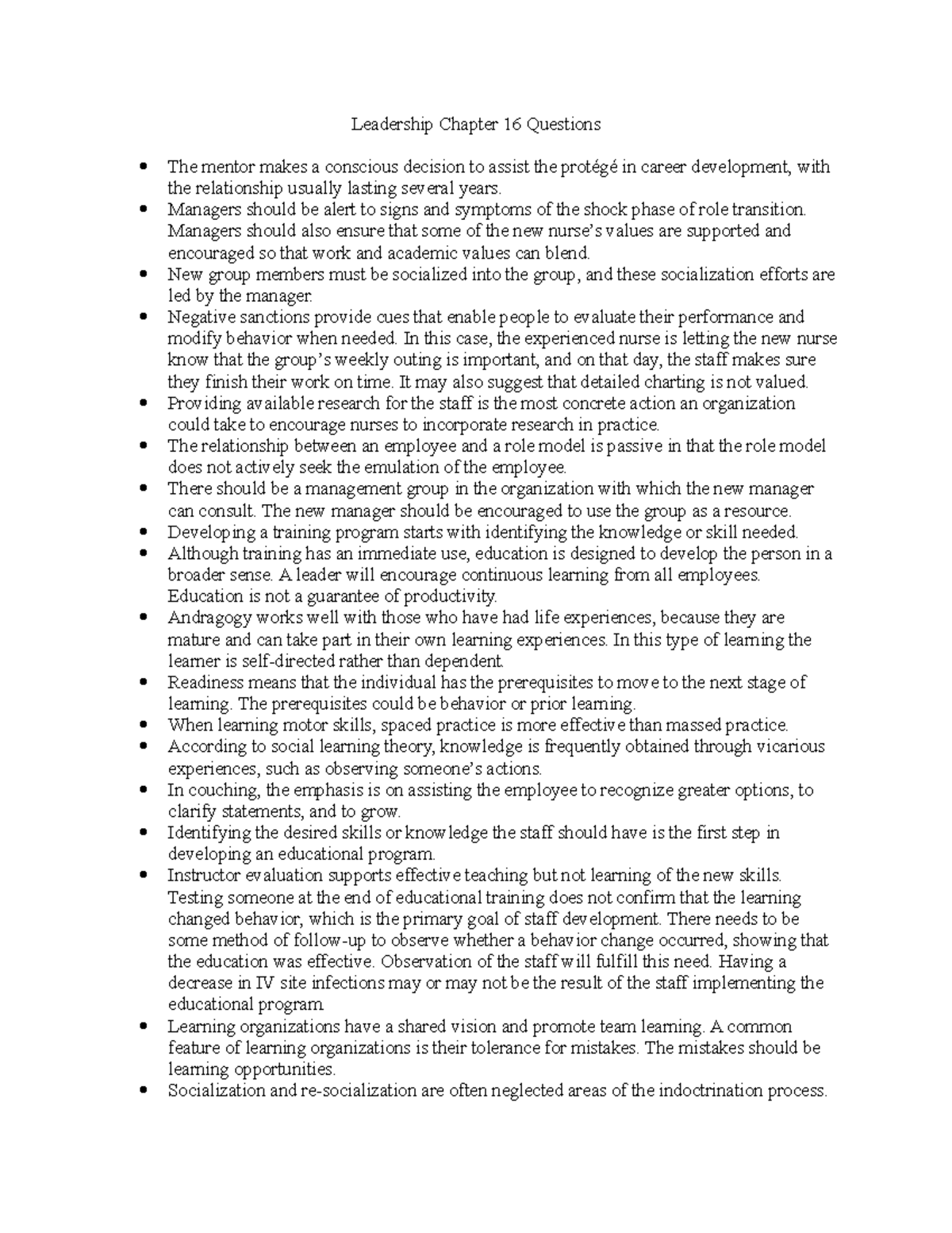 Leadership Chapter 16 Questions - Leadership Chapter 16 Questions The ...