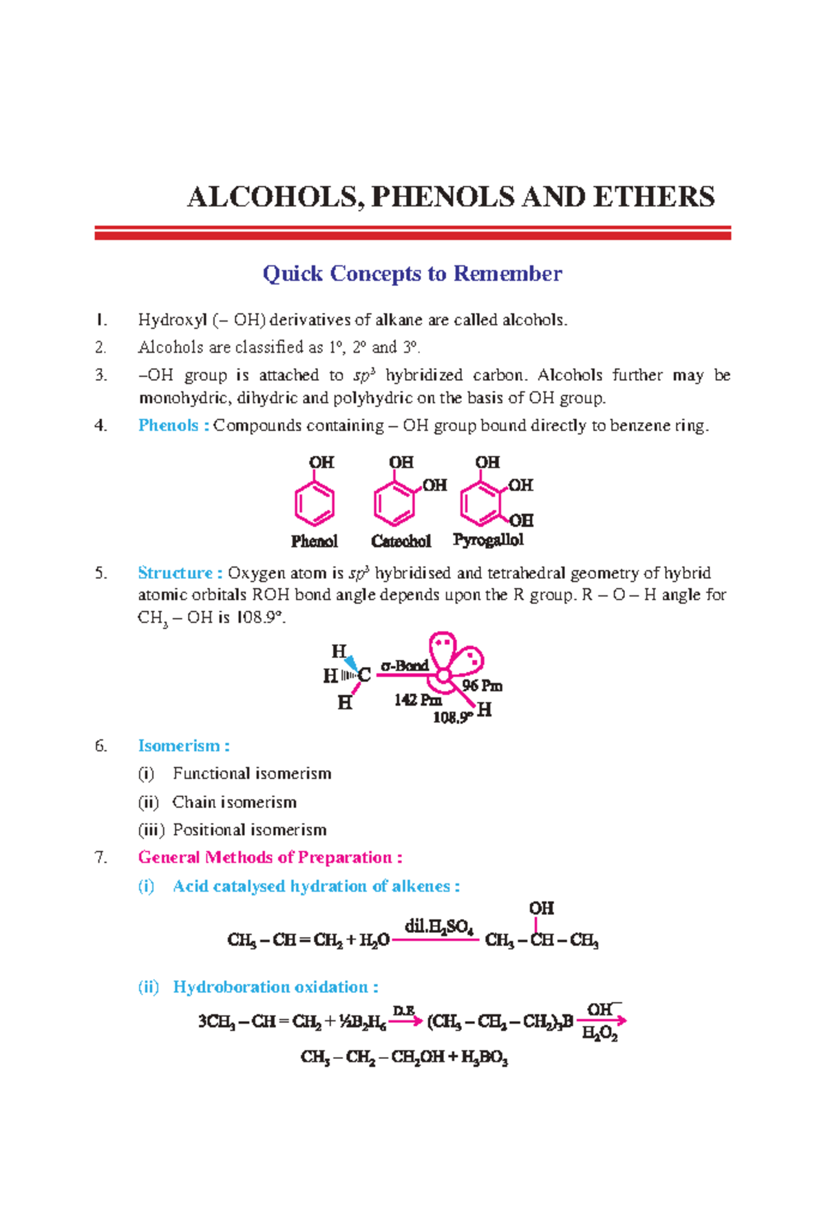 Alcohols Phenols and Ethers Concepts - Organic Chemistry - GTU - Studocu