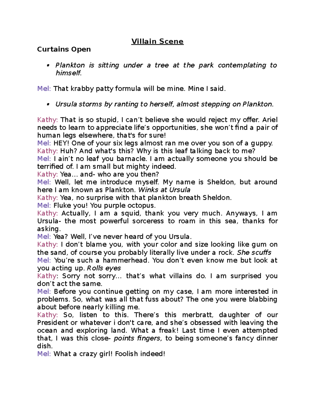 Villain Scene IB - notes - Villain Scene Curtains Open Plankton is ...