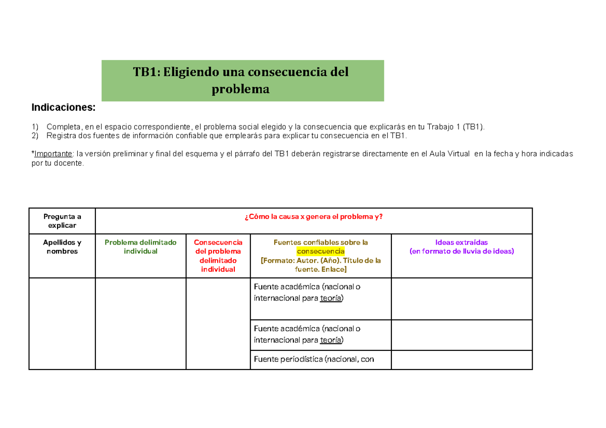 TB2 CPL del acoso sexual - TB1: Eligiendo una consecuencia del problema Indicaciones: 1 ...