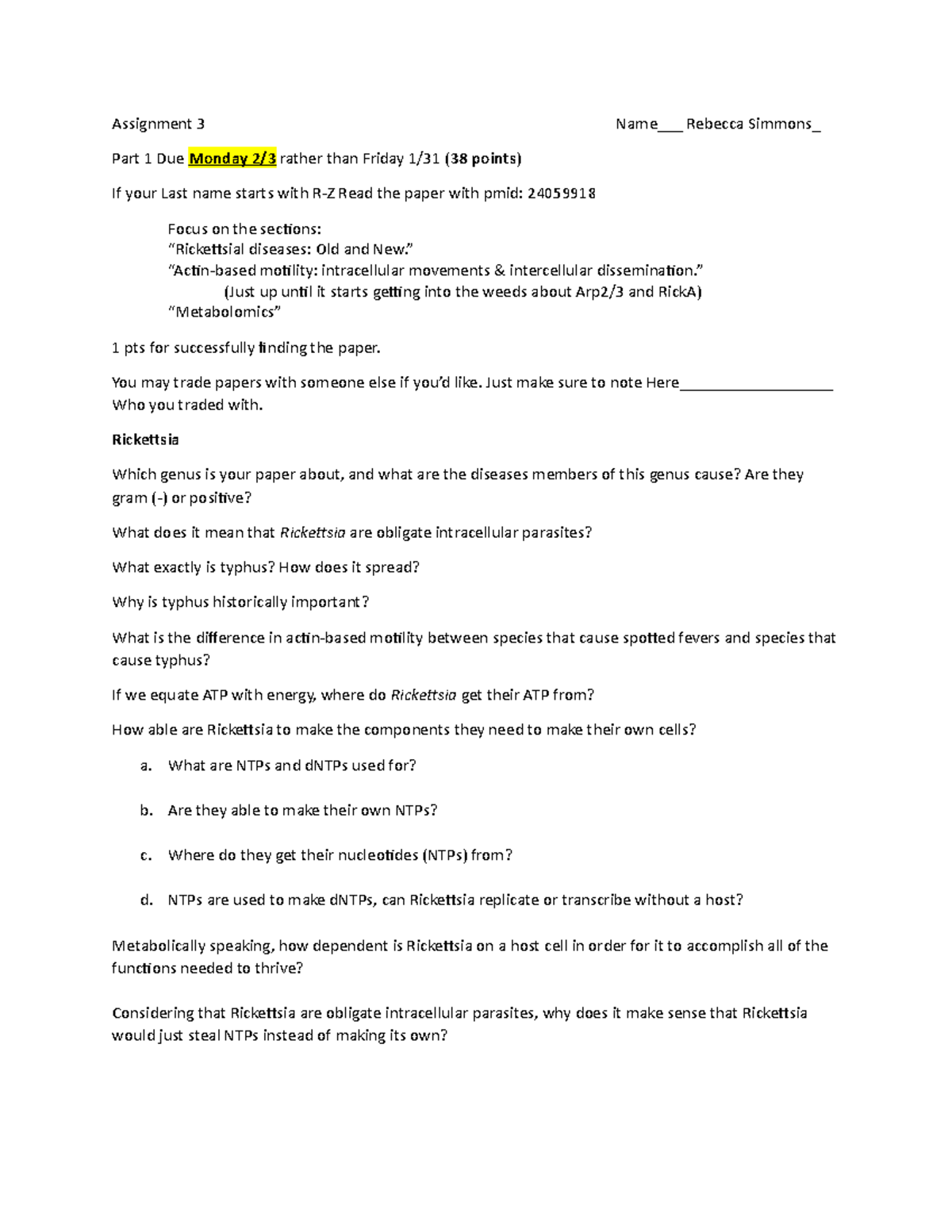 Microbiology assignment 3 - Assignment 3 Name___ Rebecca Simmons_ Part ...