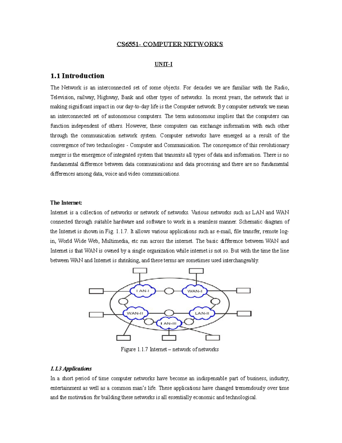 Unit I Cs6551 Communication Network Cs6551 Computer Networks Unit I 1 Introduction The