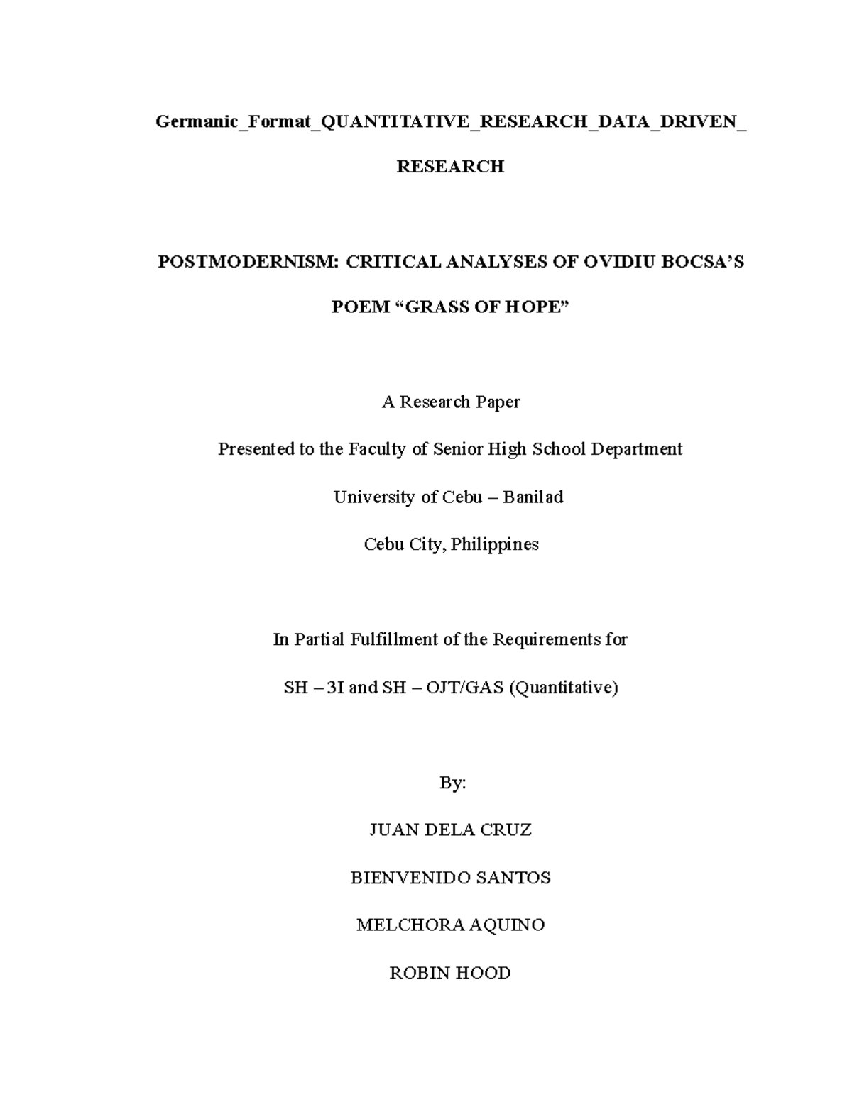 Germanic Format Quantitative Research DATA Driven Research - - Studocu