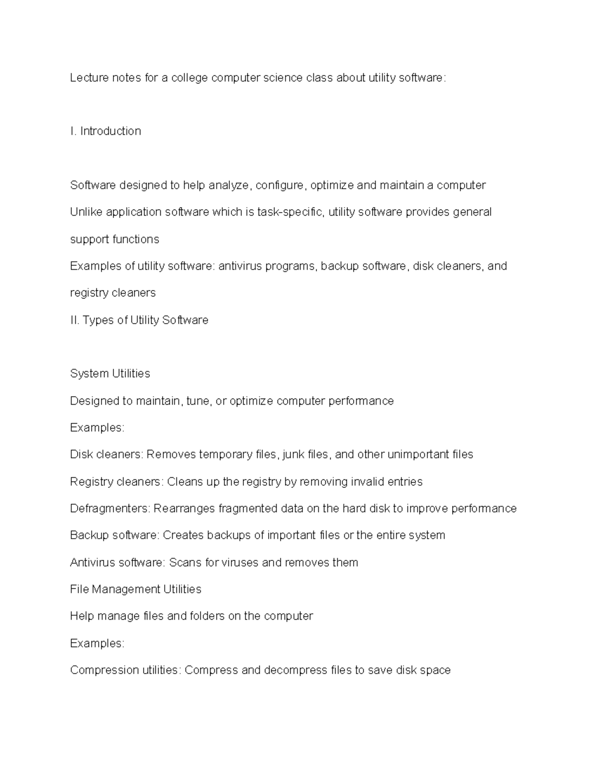 Lecture Notes For A College Computer Science Class About Utility