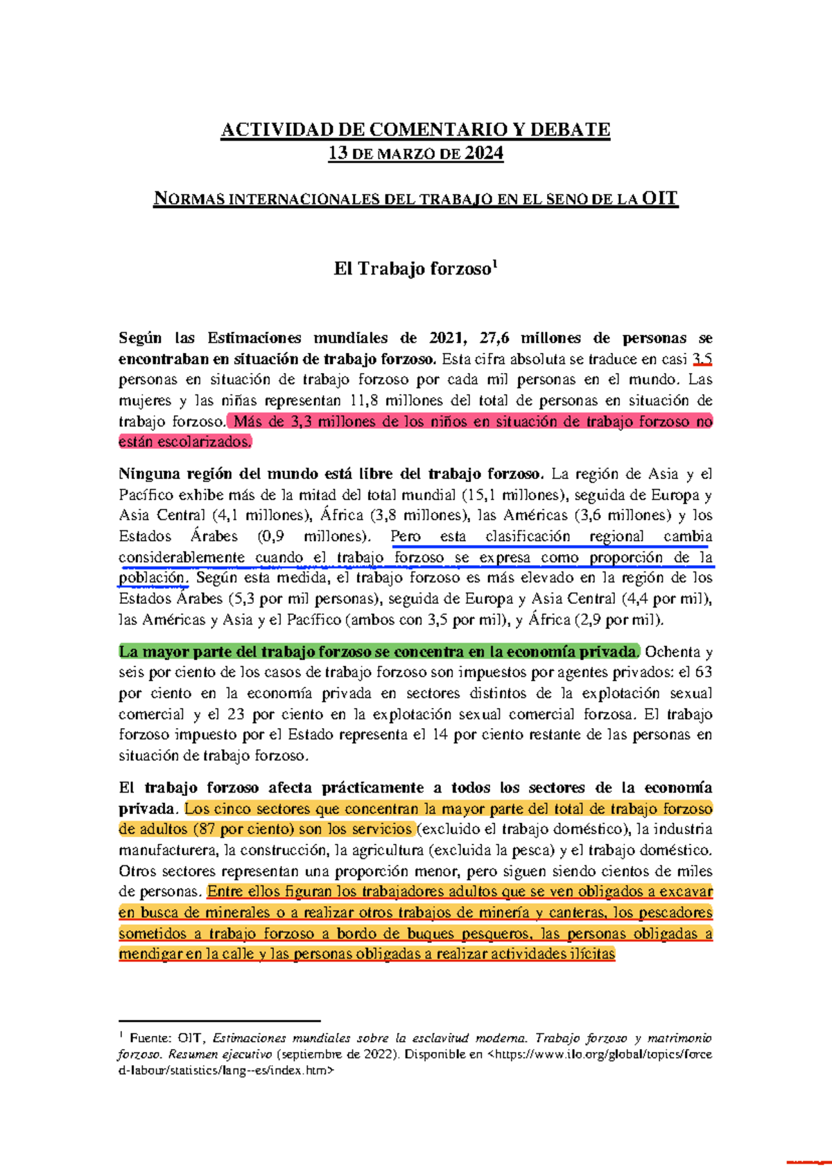 Normas Internacionales del Trabajo en el seno de la OIT - ACTIVIDAD DE COMENTARIO Y DEBATE 13 DE ...
