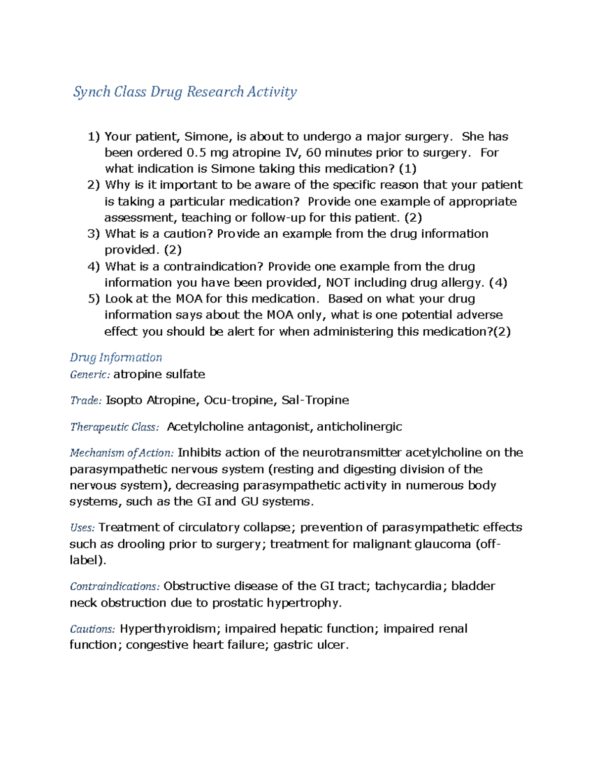 Synch Class Drug Research Activity(1) - Synch Class Drug Research ...