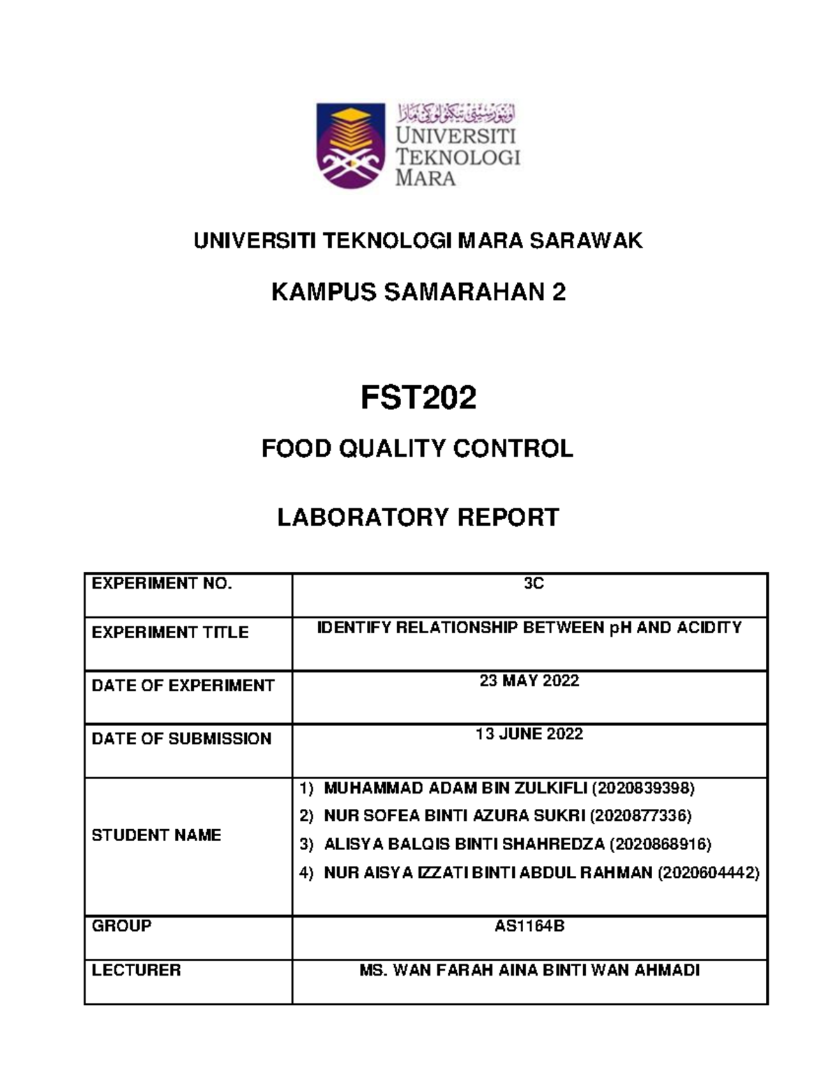 FST202 LAB Report 2 (3C) - UNIVERSITI TEKNOLOGI MARA SARAWAK KAMPUS ...