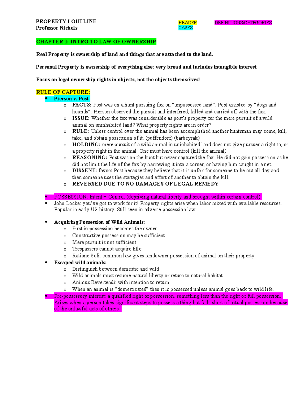 Property I Outline - notes - PROPERTY I OUTLINE Professor Nichols ...