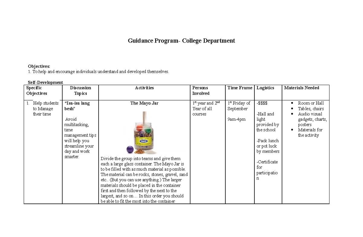 Guidance Program College Department for self develop - BS Psychology ...
