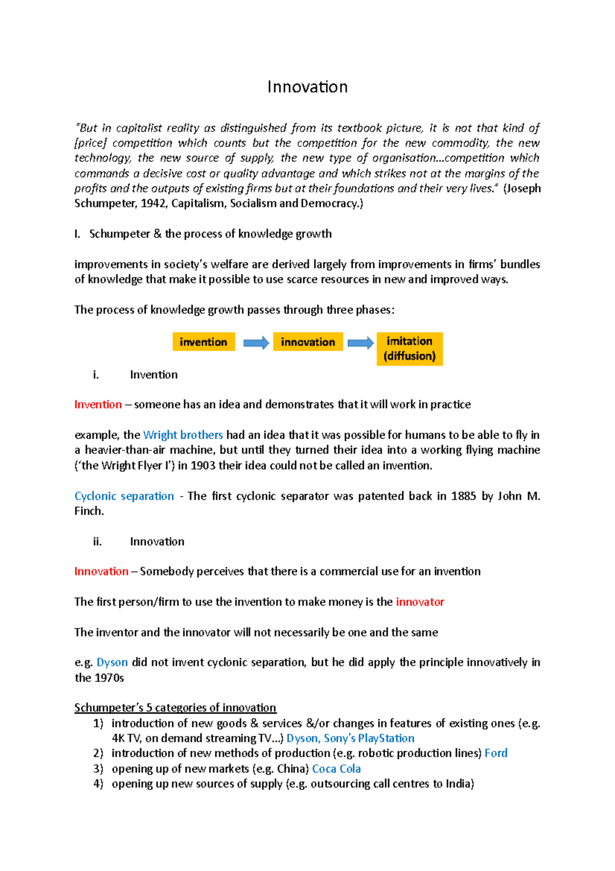 Innovation - Lecture Notes - Innovation “But in capitalist reality as ...
