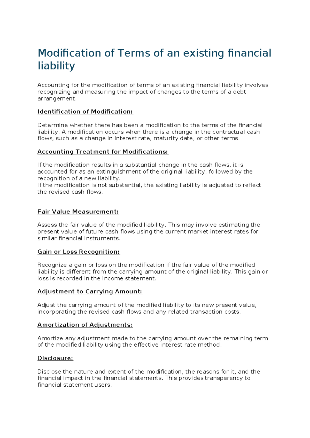 Modification of Terms of an existing financial liability ...