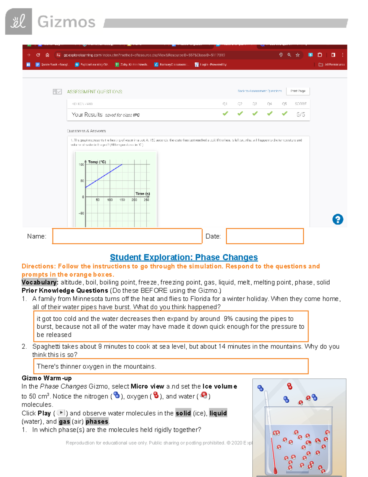 Phase Changes SE - /////////////////// //////////// - Name: Date: Student Exploration: Phase ...