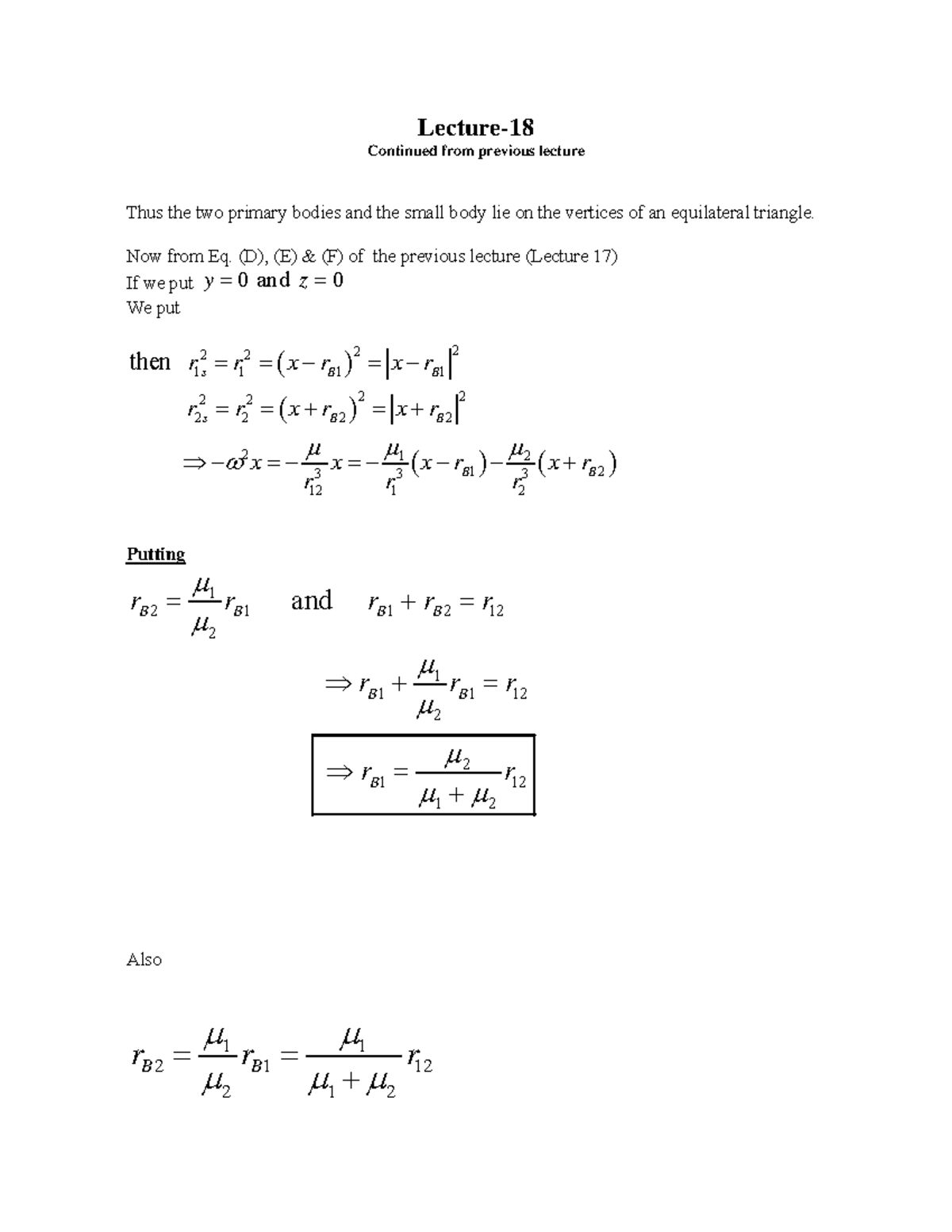 Lecture-18 - Aerospace Engineering - Lecture- Continued from previous lecture Thus the two ...