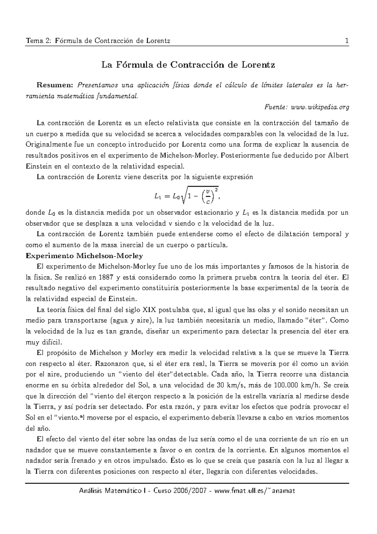 Contraccion Lorentz - matematicas - Tema 2: F ́ormula de Contracci ́on ...