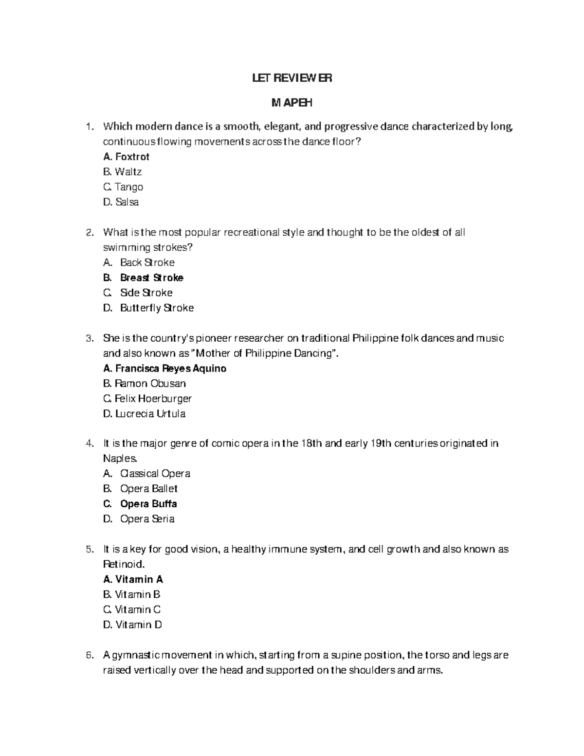 Mapeh Let Revıewer Let Reviewer Mapeh 1 Which Modern Dance Is A