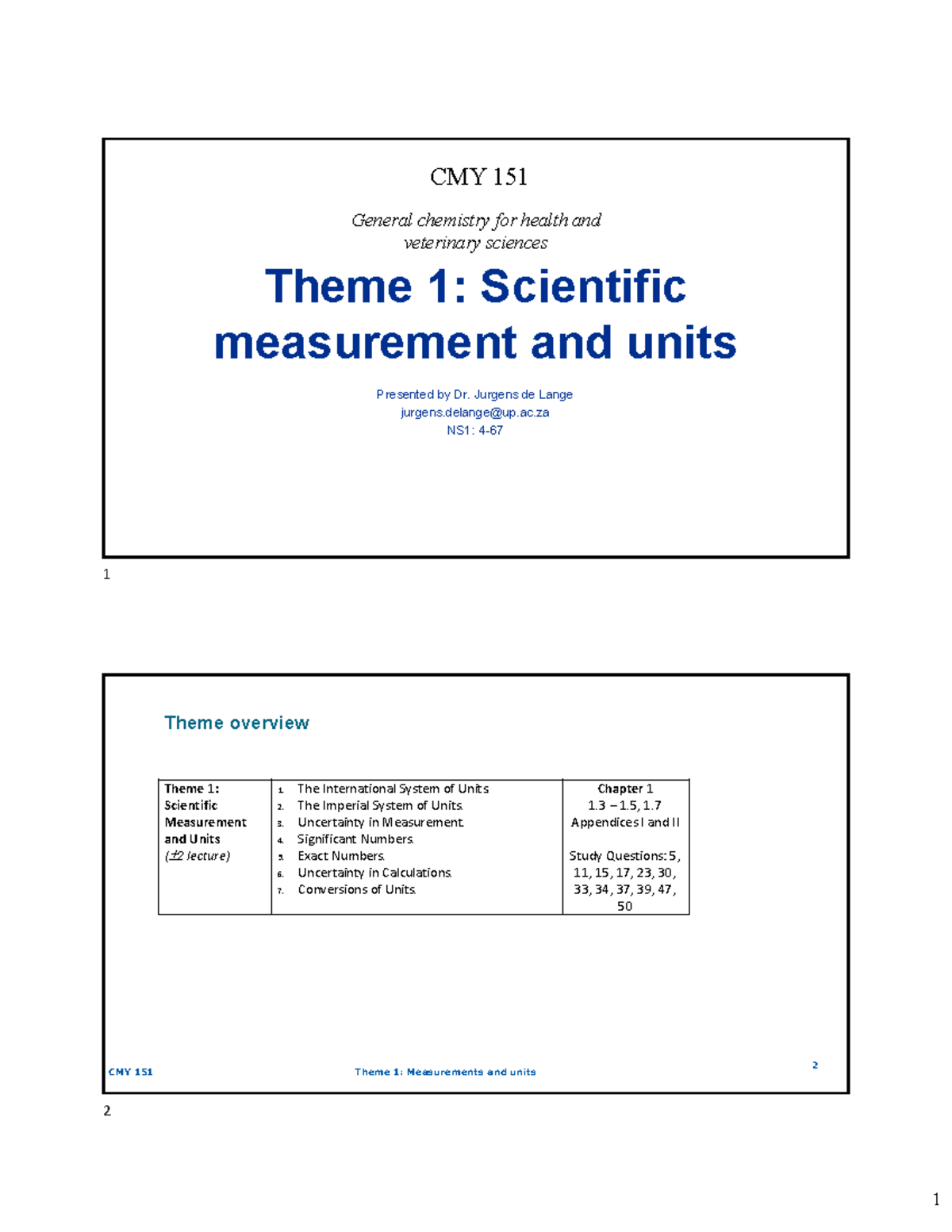 (Printer Friendly) Theme 1 - Units and Measurements - Theme 1 ...