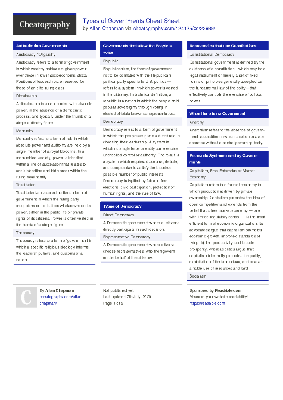 Allan-chapman type-of-governments - Types of Governments Cheat Sheet by ...