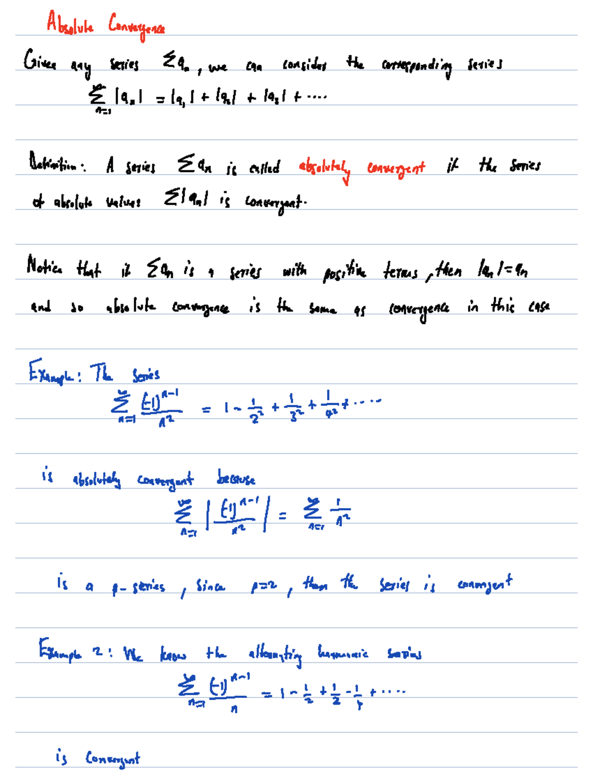 Series Part 2 Lecture Notes Absolute Convergence Given Any Series Ean We Can Consider The