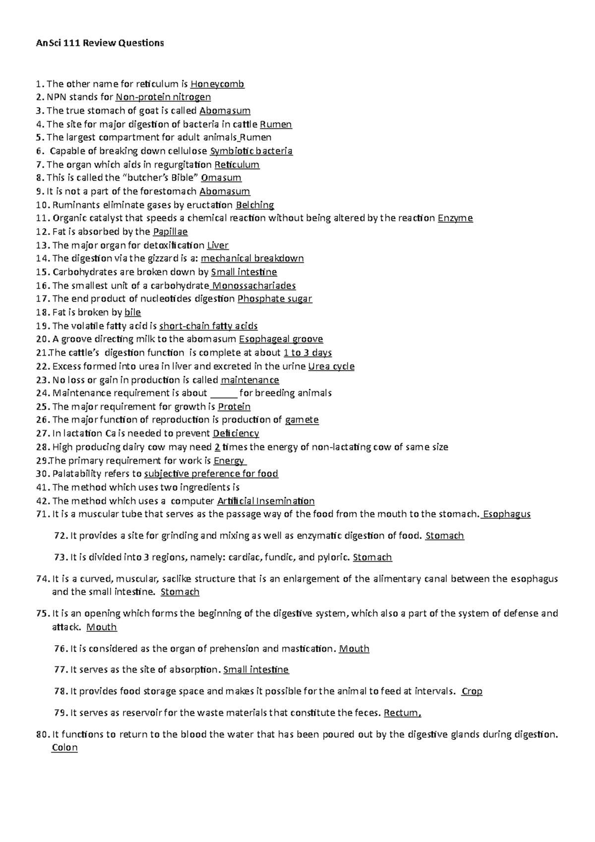 An Sci 111 Review Questions - AnSci 111 Review Questions The other name ...