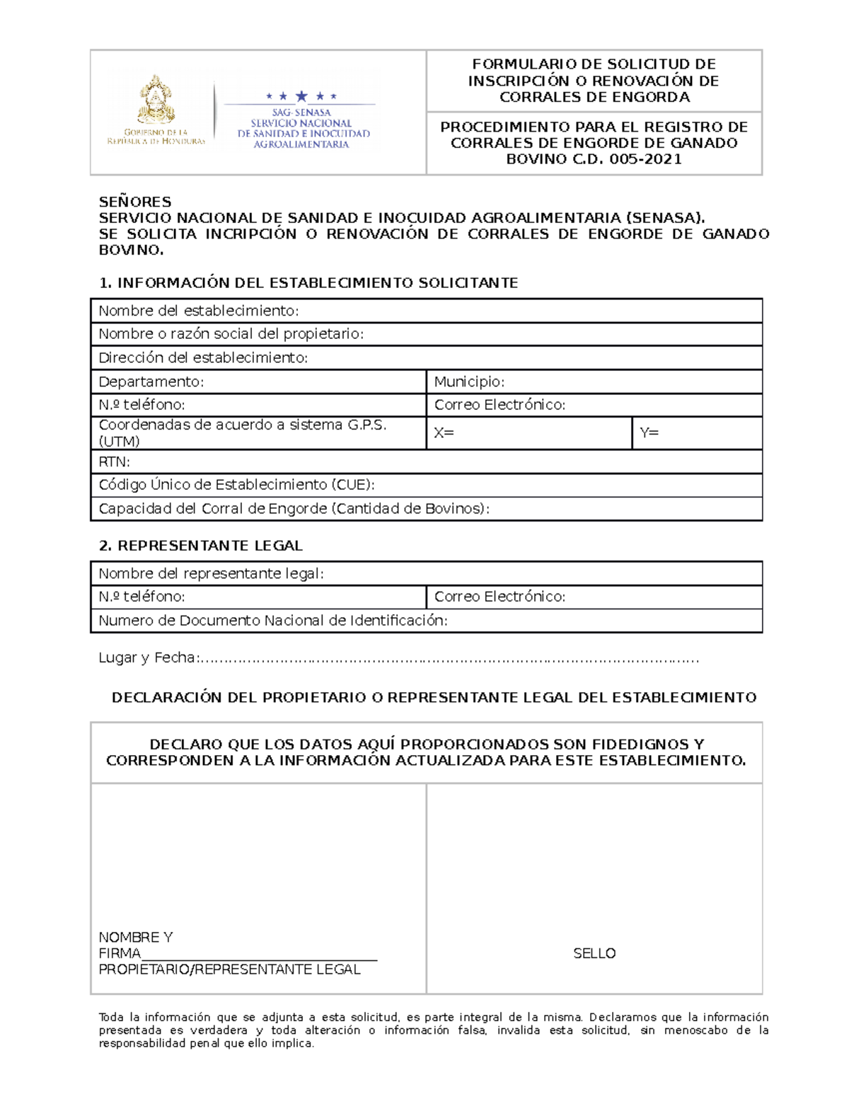 Formulario DE Solicitud DE Inscripción O Renovación DE Corrales DE ...