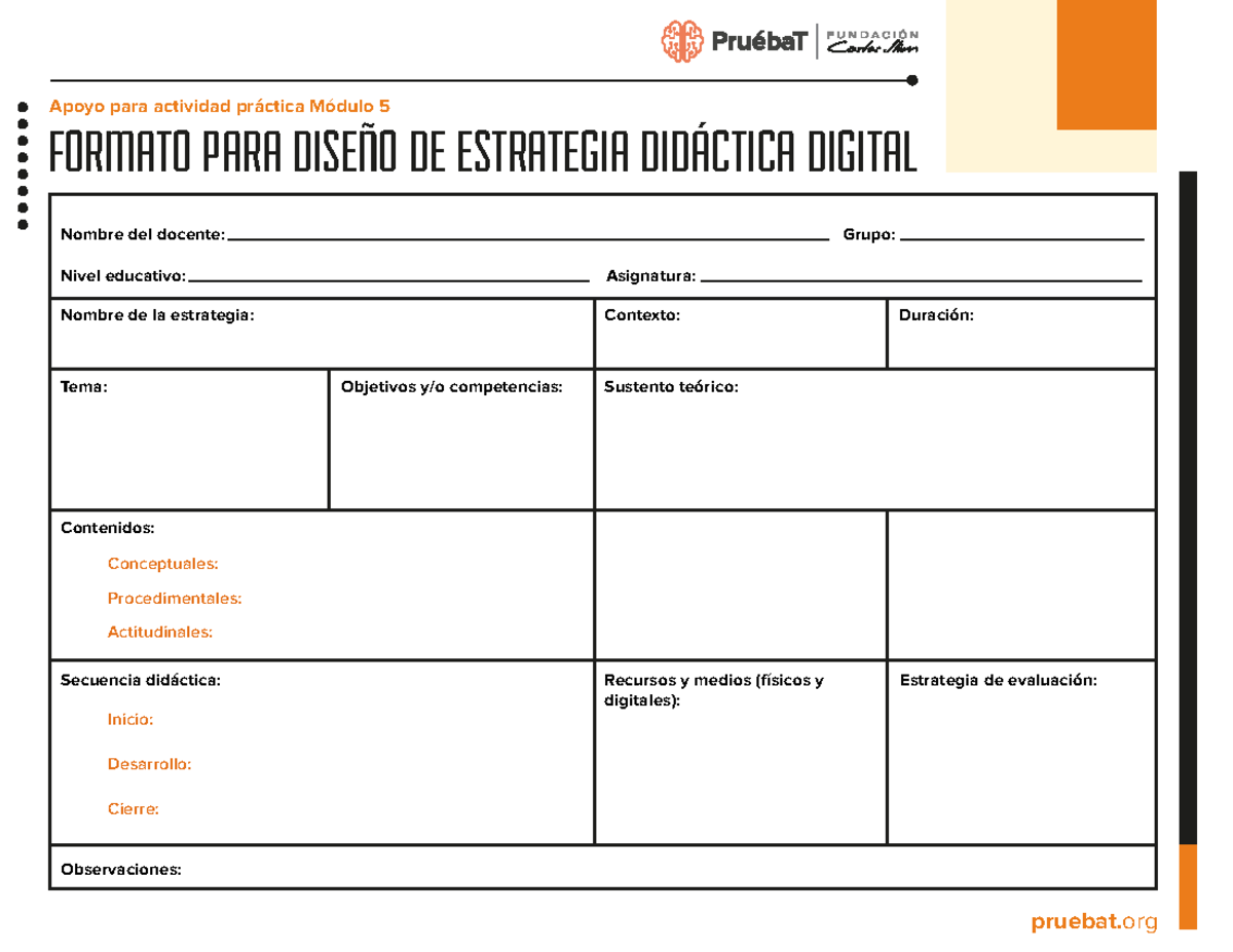 Formato PARA Diseño DE Estrategia Didáctica Digital - Gestión Educacional y Liderazgo - Studocu