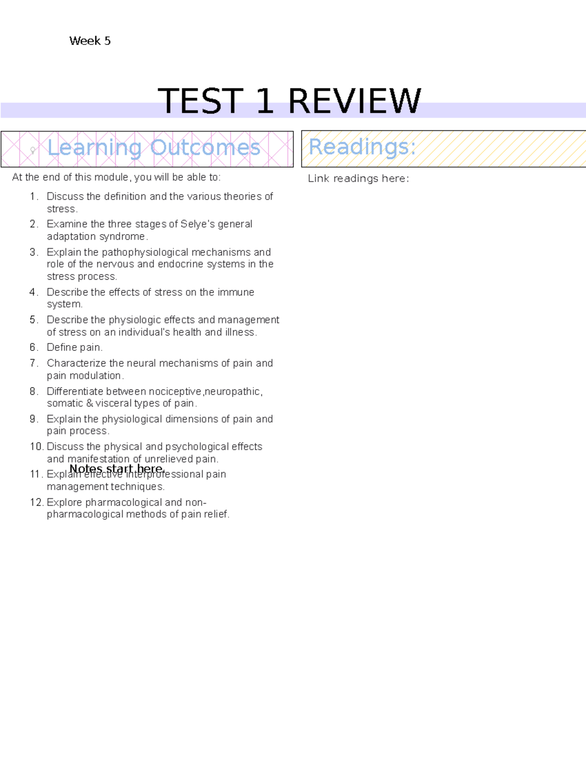 TEST 1 Review - this will help you study fro test - Week 5 Notes start ...