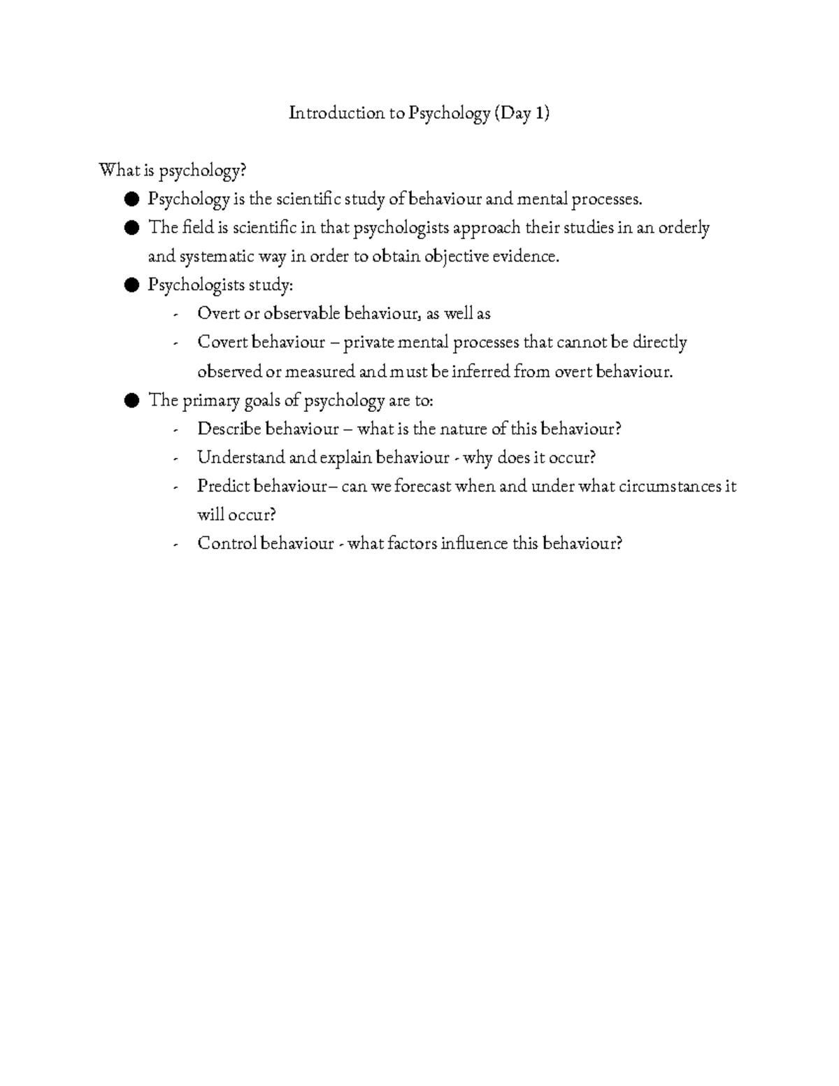 Introduction to Psychology (Day 1) - The field is scientific in that ...