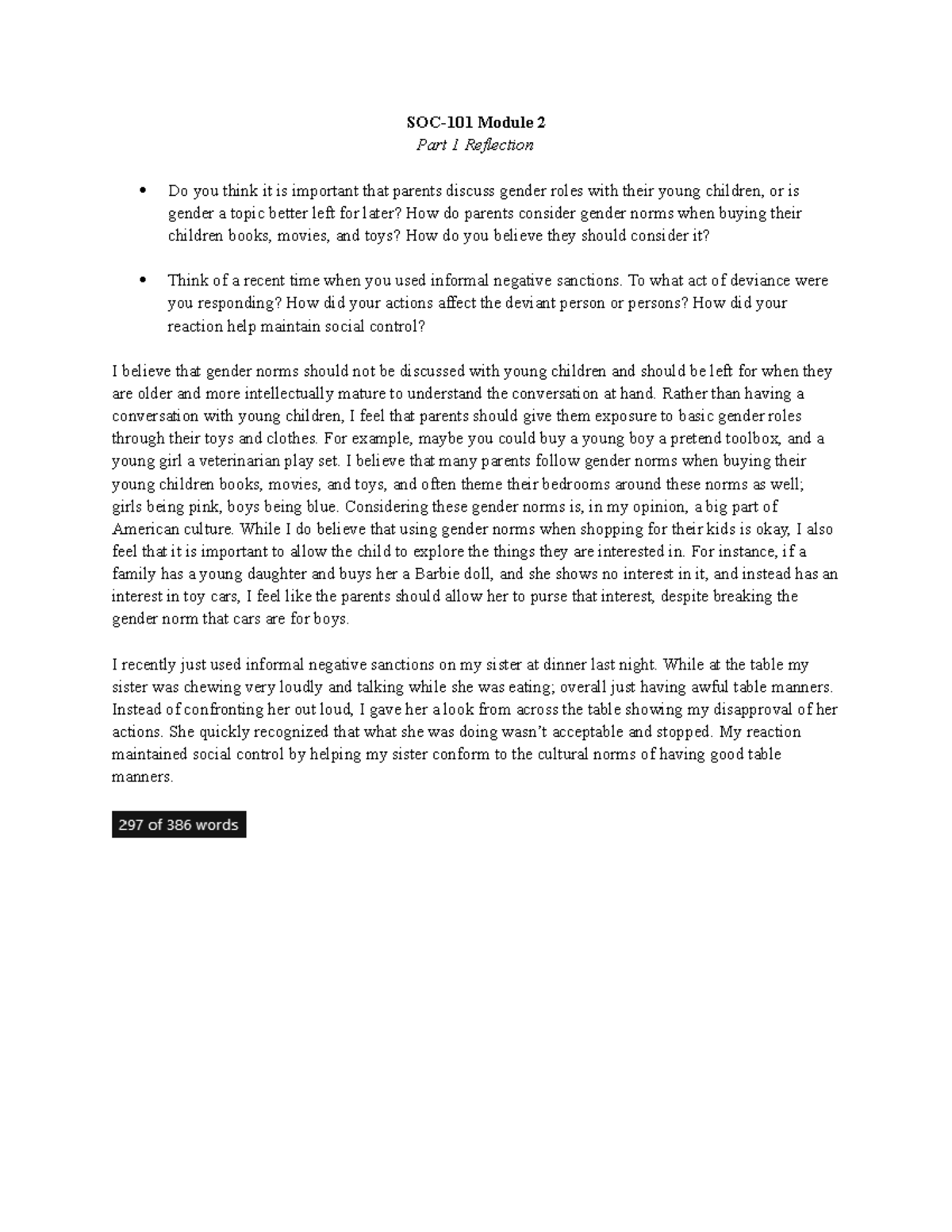 SOC-101 Reflection - SOC-101 Module 2 Part 1 Reflection Do you think it ...