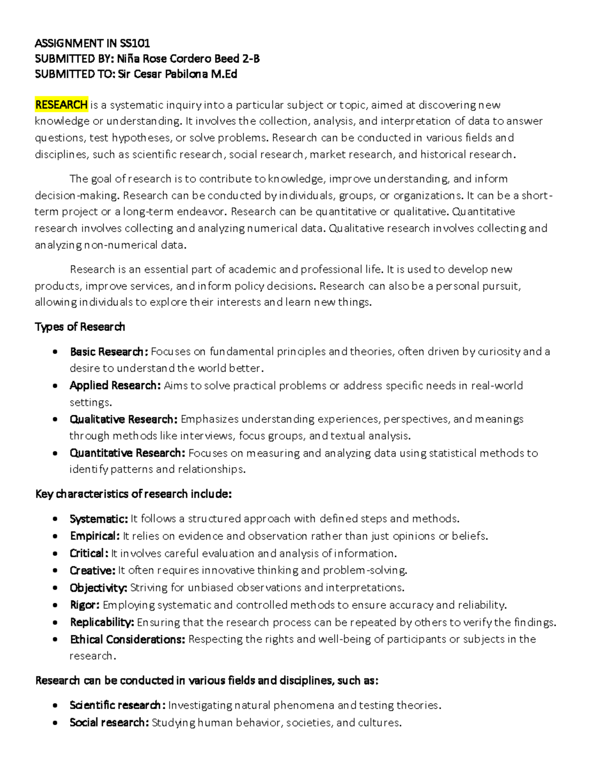 Ss101 ass - assignment in social studies - ASSIGNMENT IN SS SUBMITTED ...