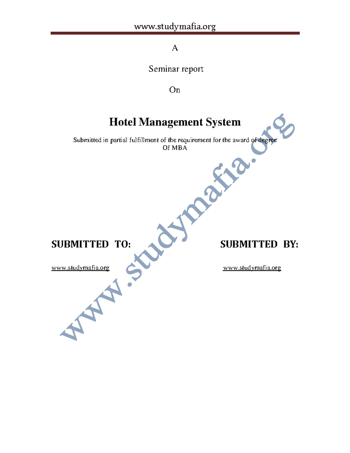 MBA Hotel Management System Report - A Seminar report On Hotel ...