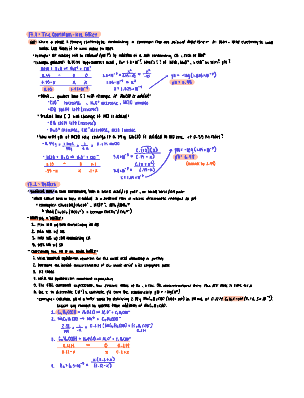 Chapter 17 - Aspects of Aqueous Equilibria - 17: The Effect def: when a ...