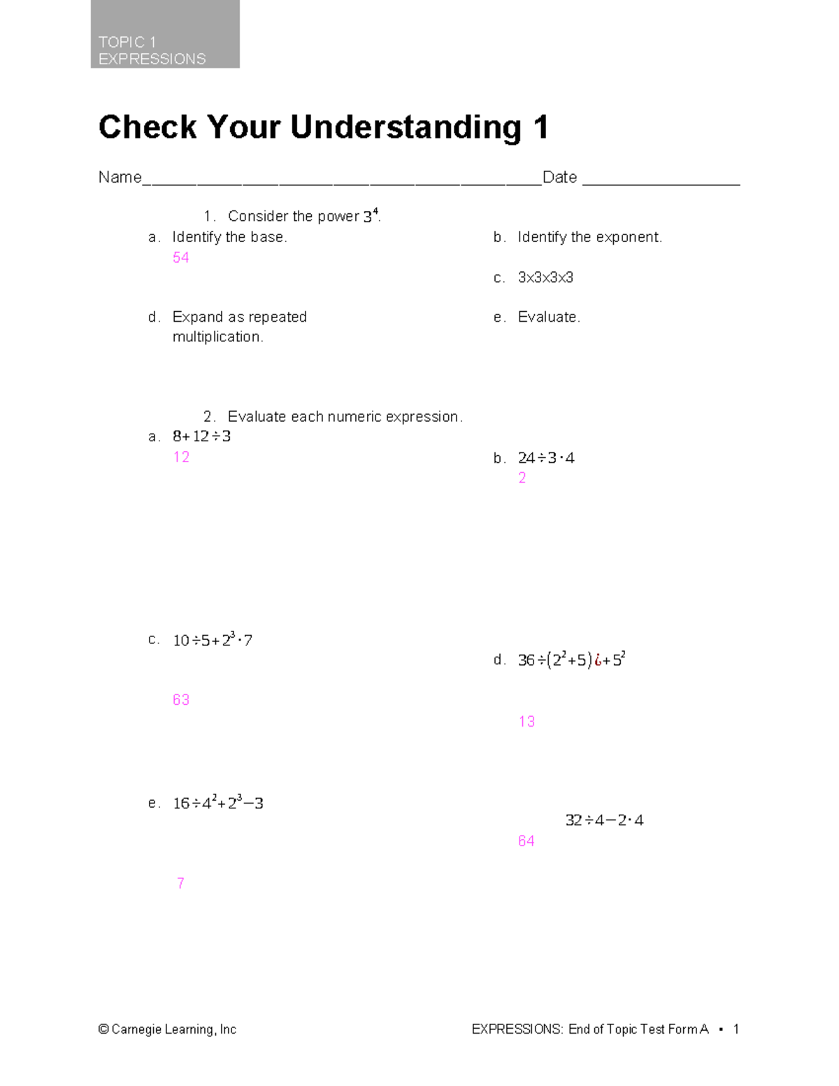 Check Your Understanding Expressions 1 - EXPRESSIONS Check Your ...
