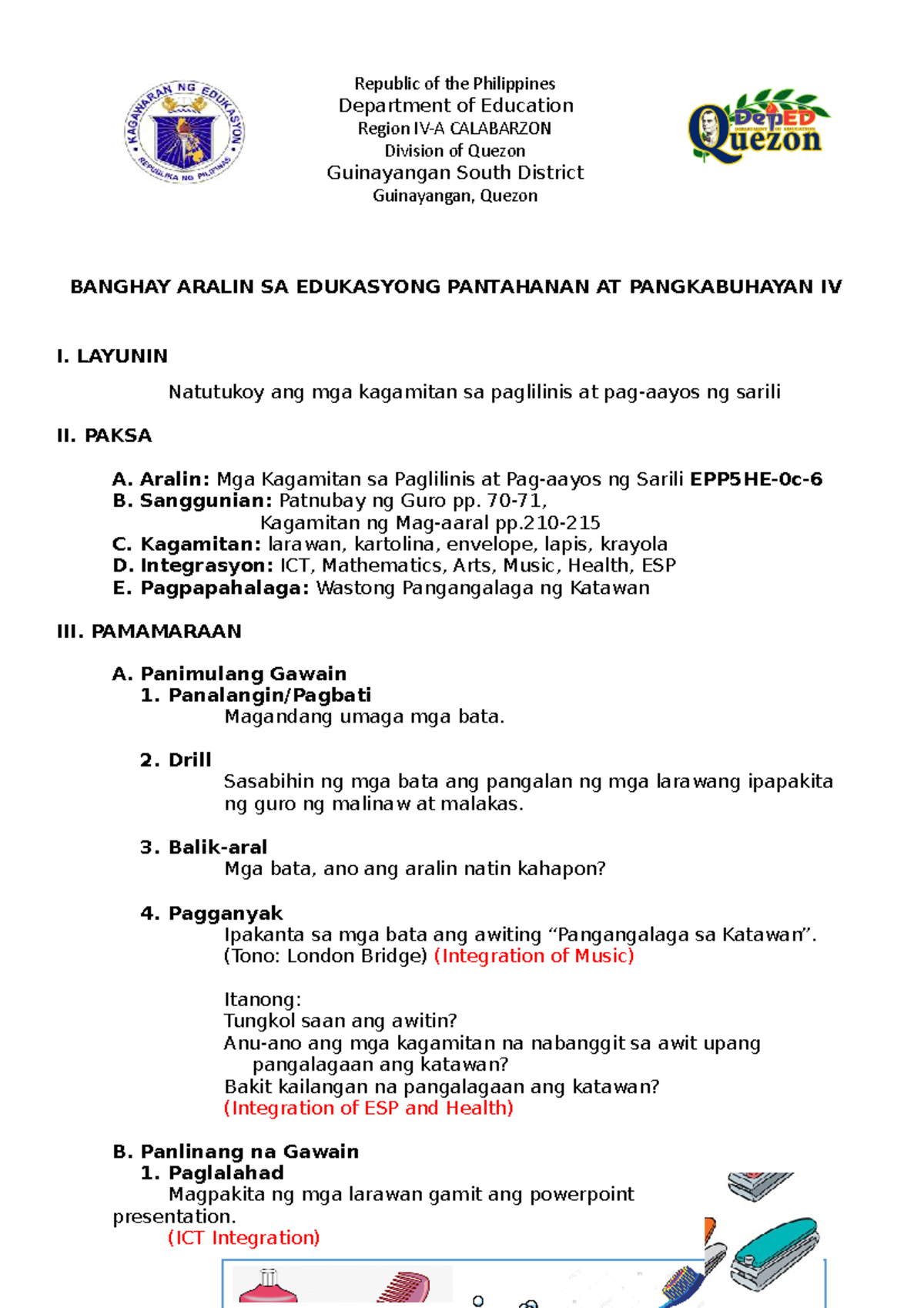 Lesson Plan in EPP - FOR STUDY PURPOSES - Republic of the Philippines ...