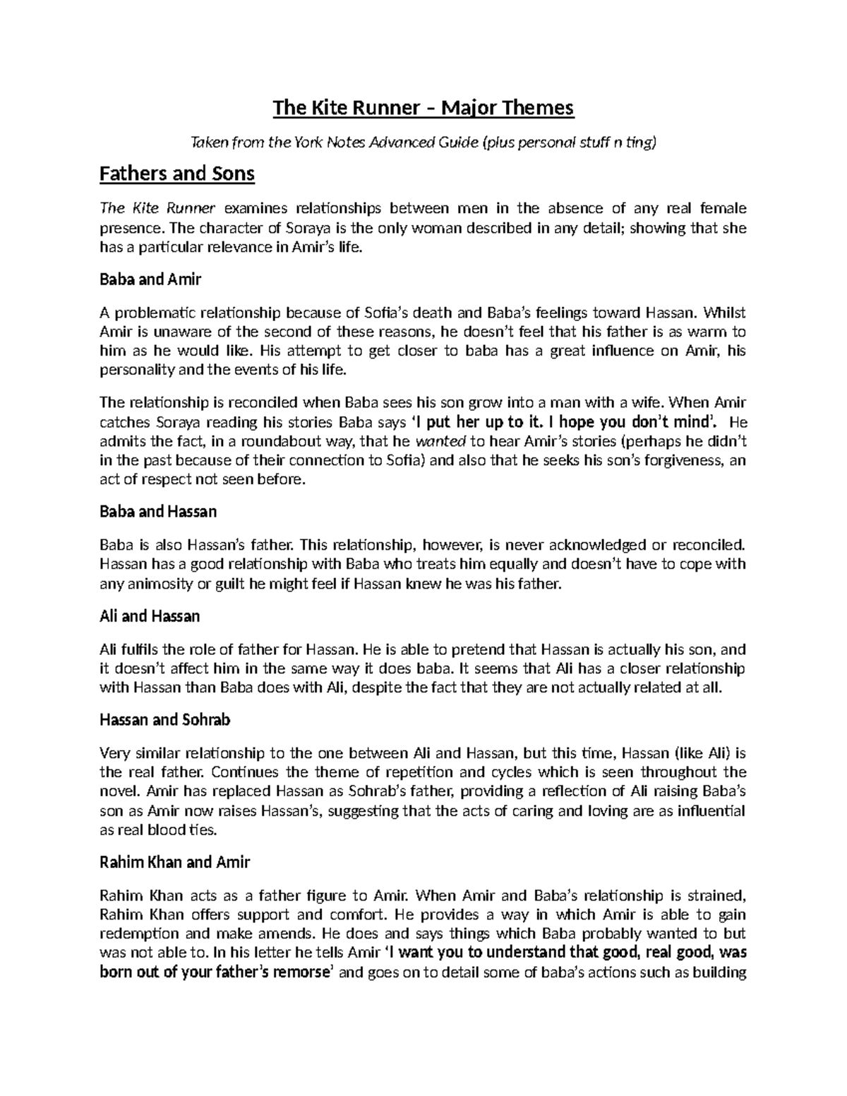 The kite runner major themes - The Kite Runner – Major Themes Taken ...