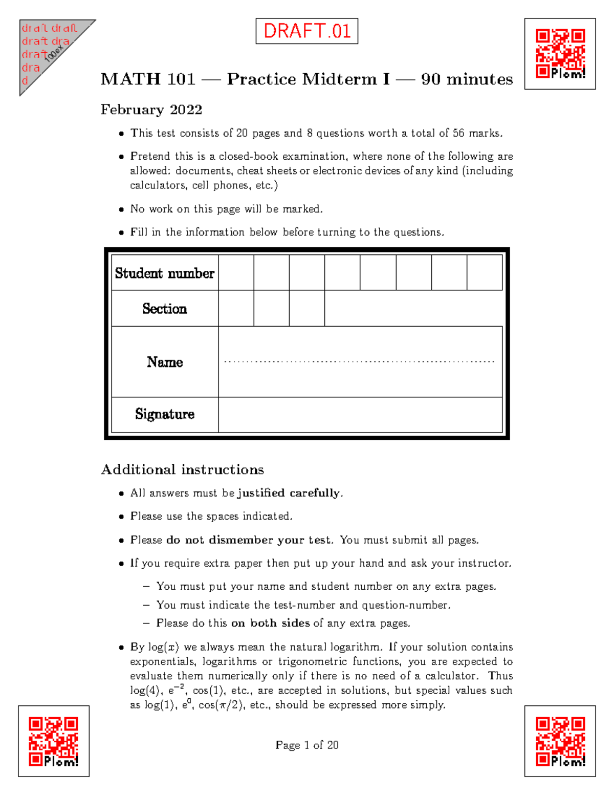 MATH101 mt01practice - practice midterm 1 - MATH 101 — Practice Midterm ...