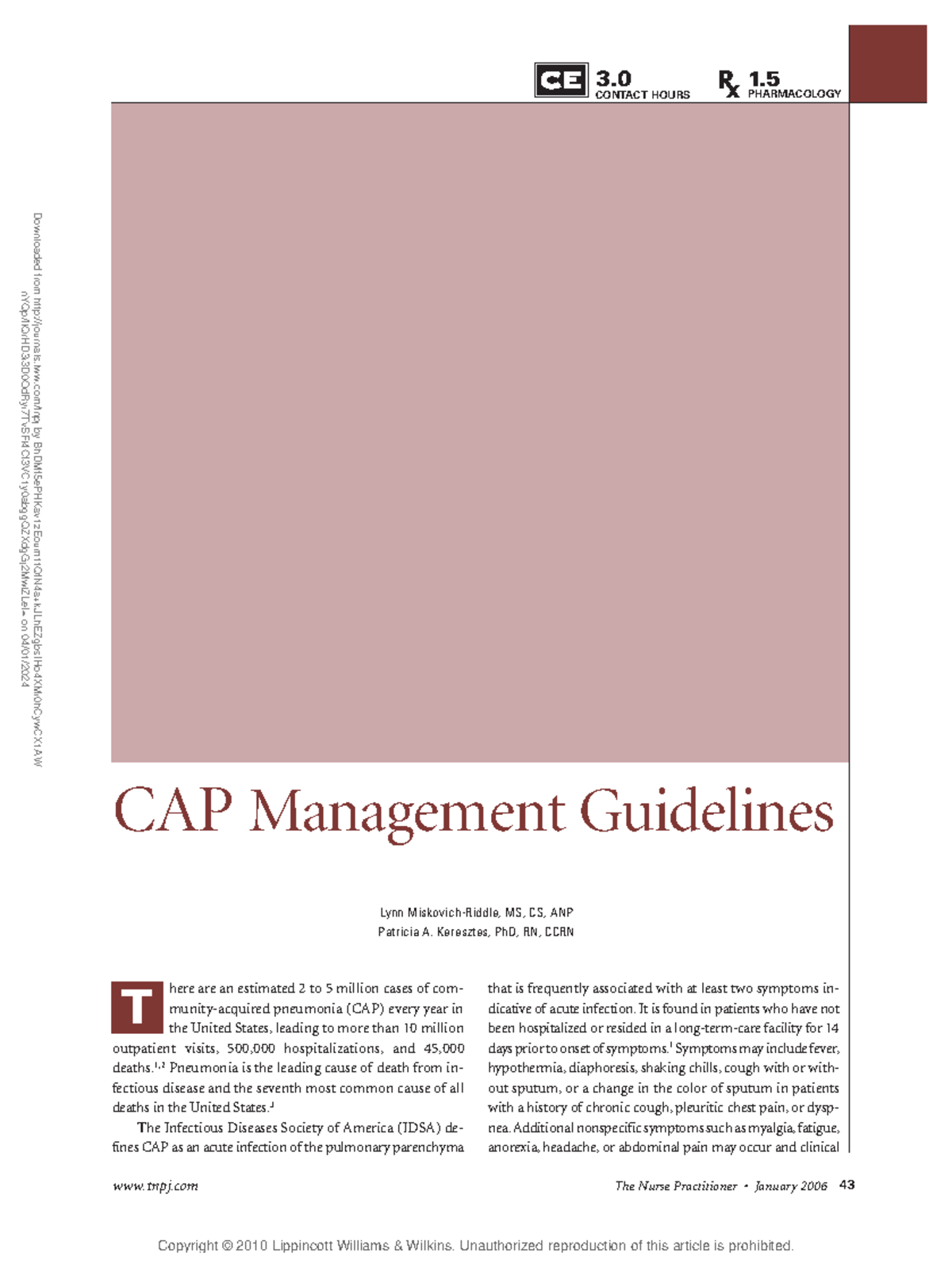 Cap management guidelines - tnpj The Nurse Practitioner • January 2006 ...