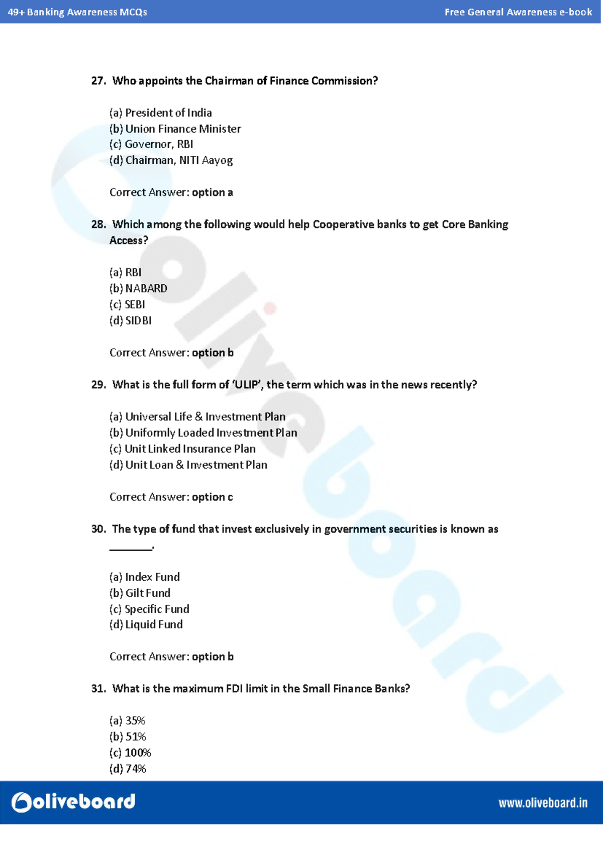 Banking MCQs 8-8 - Bank Practice - 4 9+ Banking Awareness MCQs Free ...