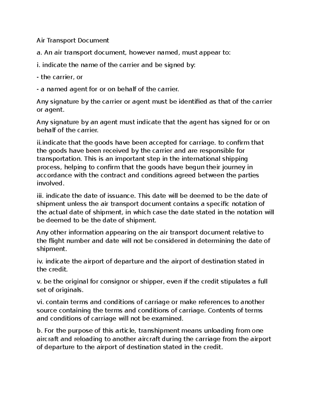 Air Transport Document - An air transport document, however named, must ...