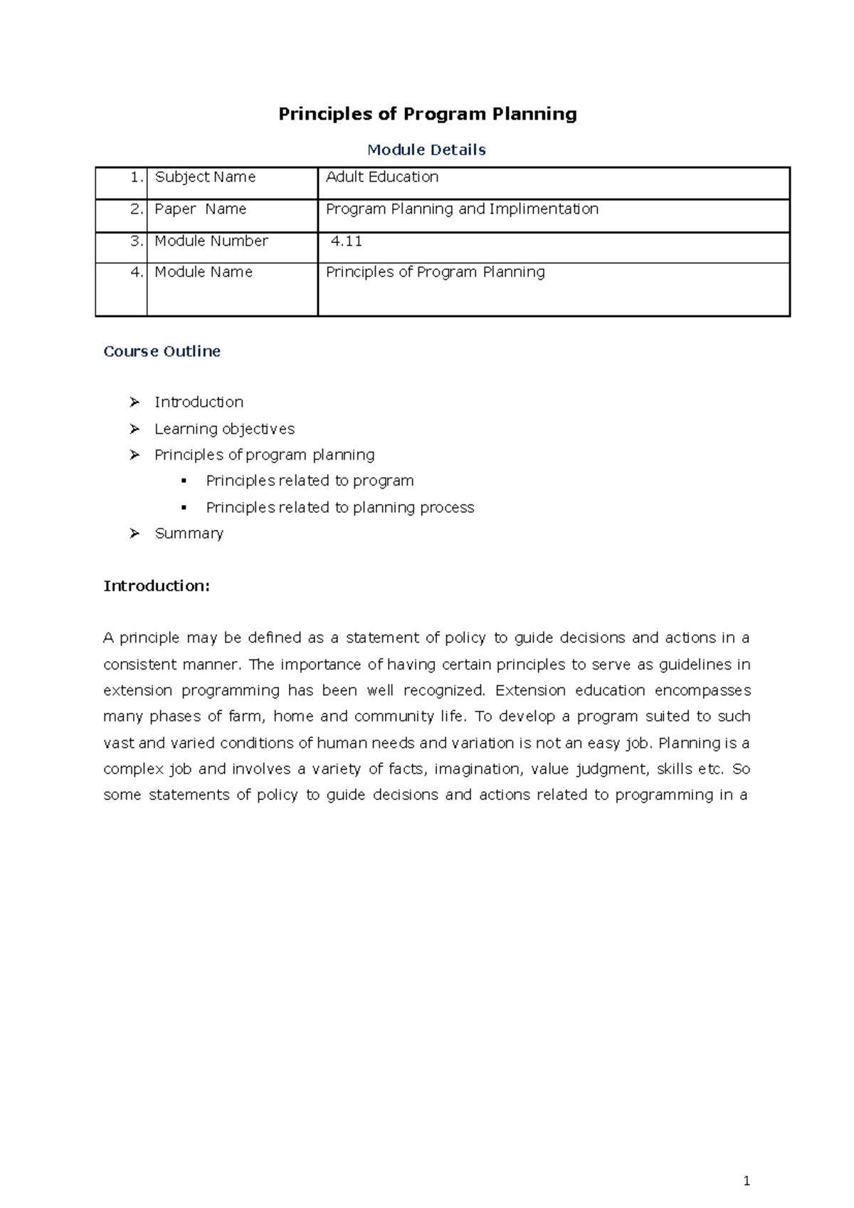 Content Principles of Program Planning - Principles of Program Planning ...