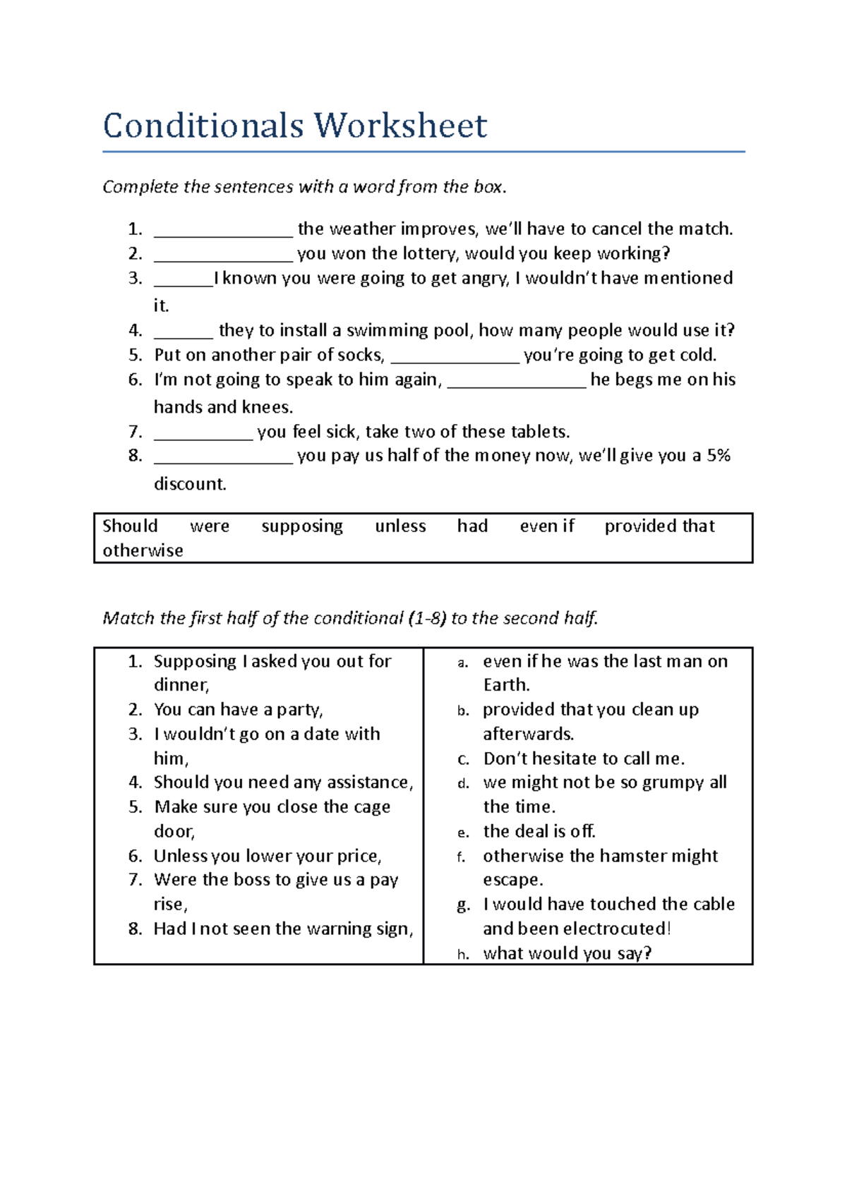 CAE-conditionals-worksheet preparacion advanced - Conditionals ...