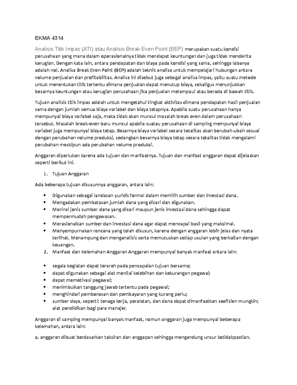 Diskusi 5 EKMA 4314 - EKMA 4314 Analisis Titik Impas (ATI) atau Analisis Break Even Point (BEP ...